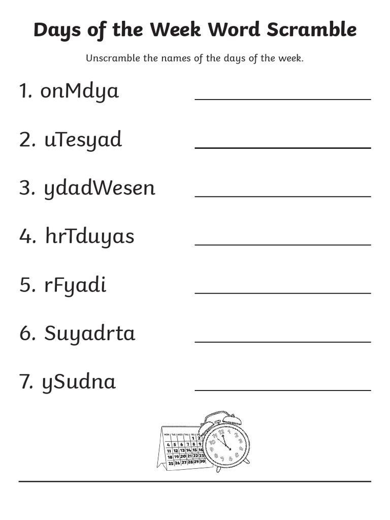 T T 4272 Days of The Week Word Scramble Worksheet Ver 1 | PDF