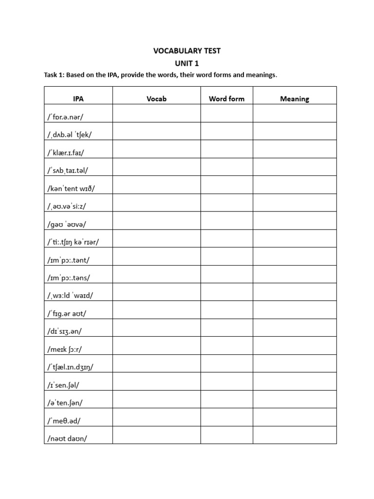 Vocabulary Test-Đã G P | PDF | Linguistics | Syntax
