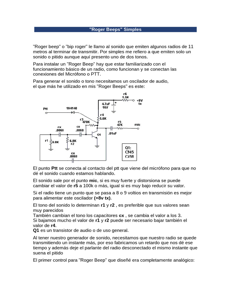 Cómo Instalar un Roger Beep en Radios CB | PDF | Micrófono | Puerta lógica