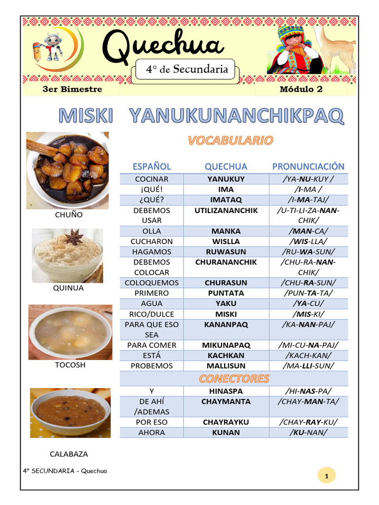 Vocabulario Quechua 3er Bimestre | PDF | Alimentos | Cocina latinoamericana