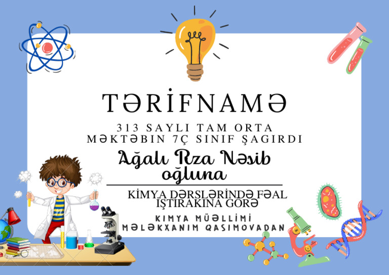 Blue Science Project Participation Award Kids Certificate | PDF