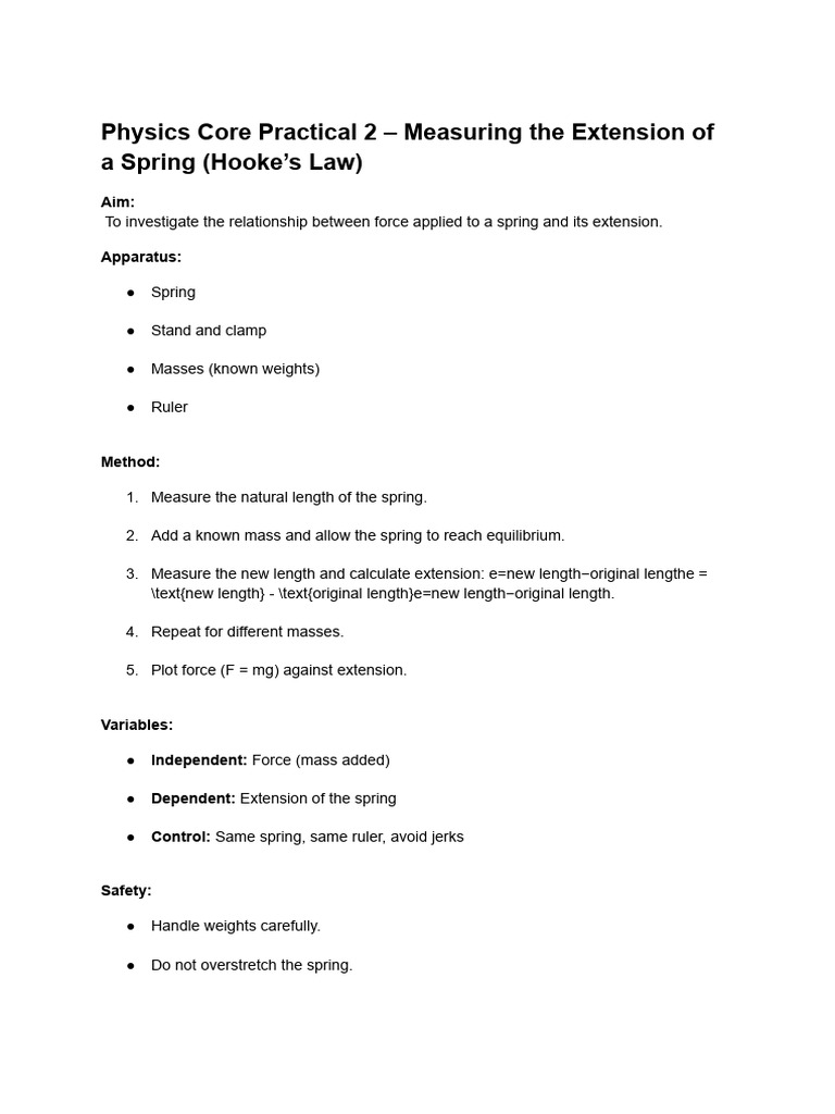 Hooke's Law: Spring Extension Practical | PDF