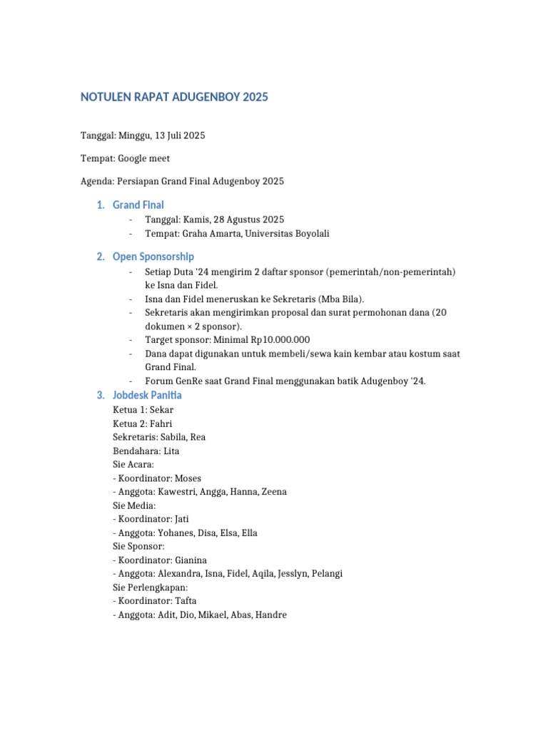 Notulen Rapat | PDF