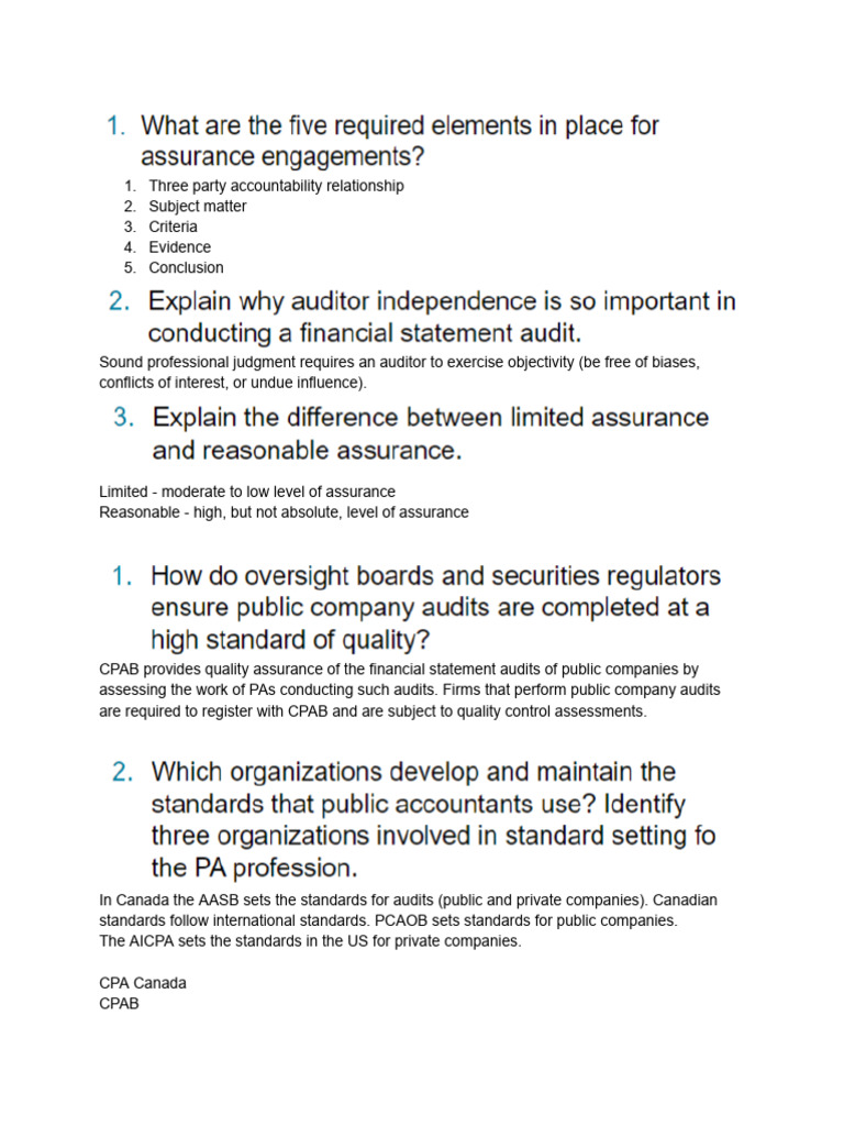 Audit Review Questions | PDF | Audit | Business