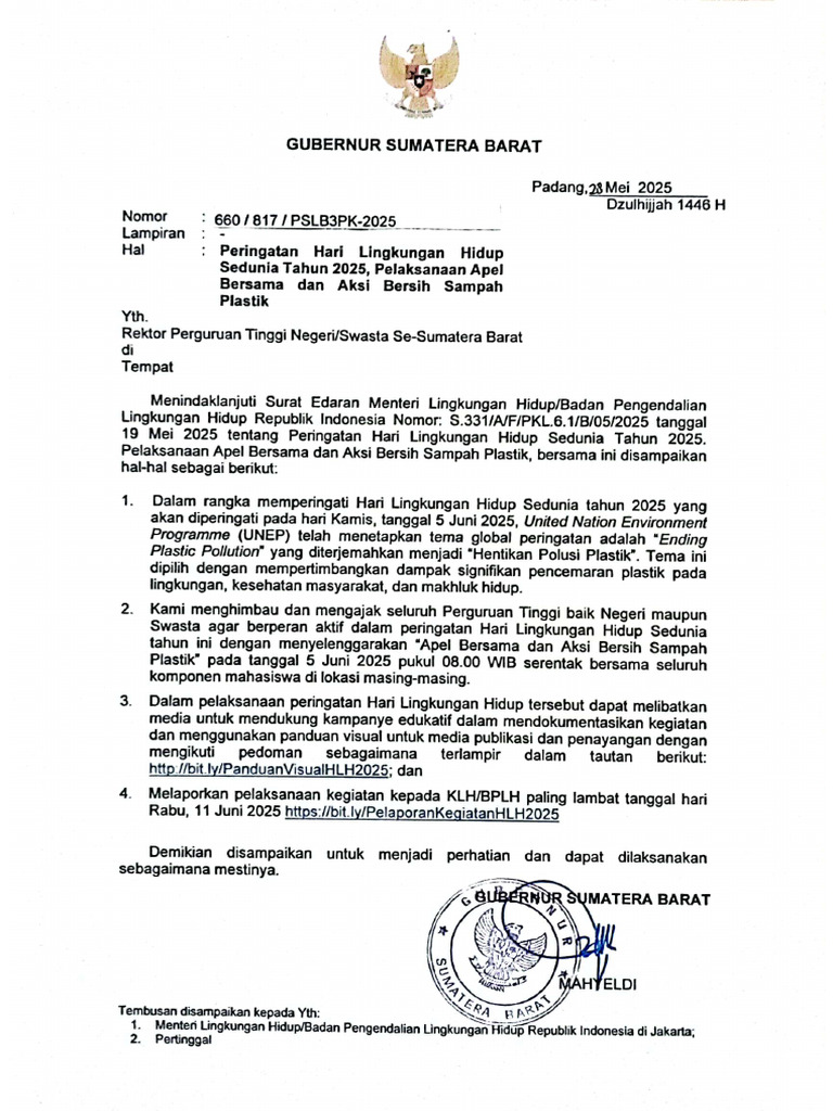 Surat Gubernur Ke Rektor Perguruan Tinggi | PDF