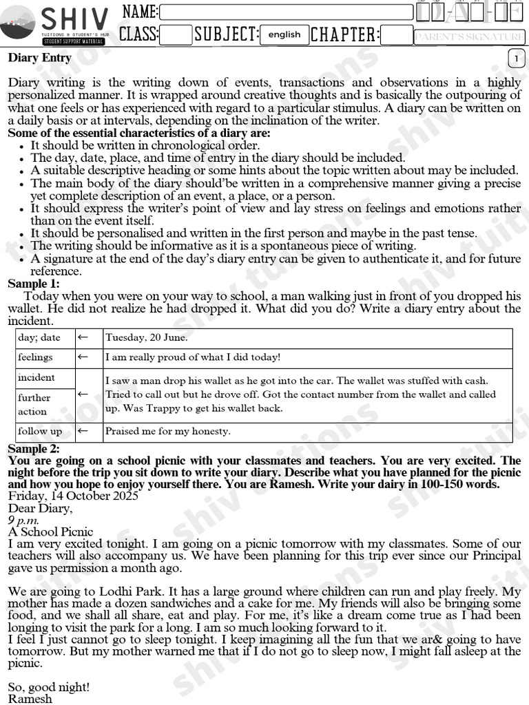 Diary Writing Guide for Students | PDF | Psychological Concepts ...