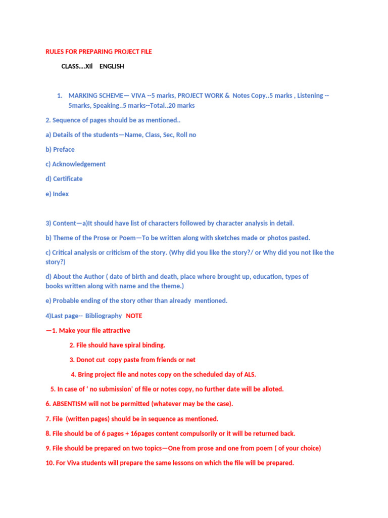 Project File Preparation Guide Class 12 | PDF