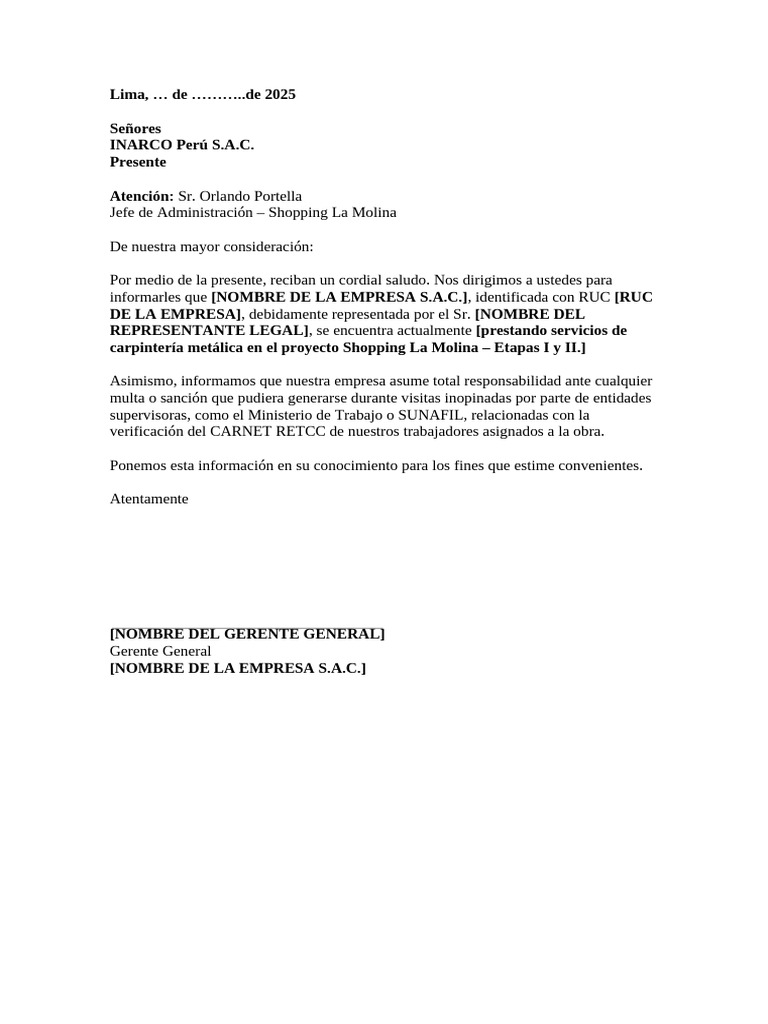 Modelo Carta - Retcc Peru | PDF