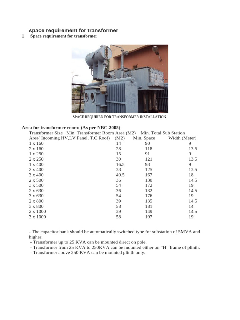 Space Requirement For Transformer | PDF