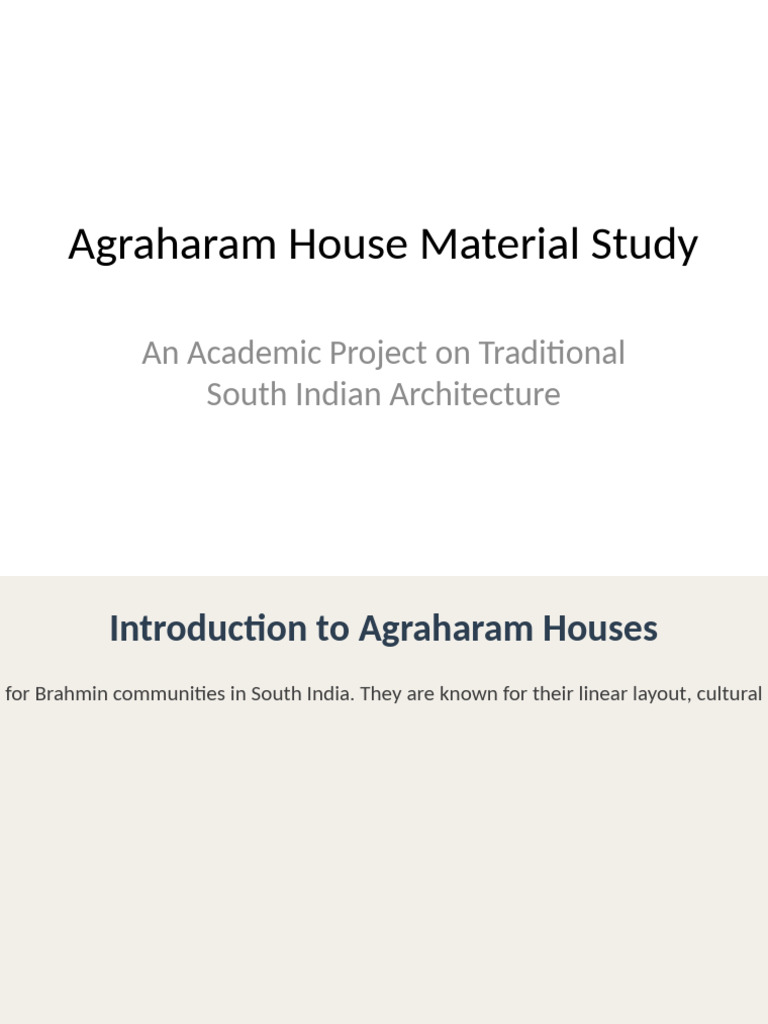 Agraharam Houses: Sustainable Design Study | PDF