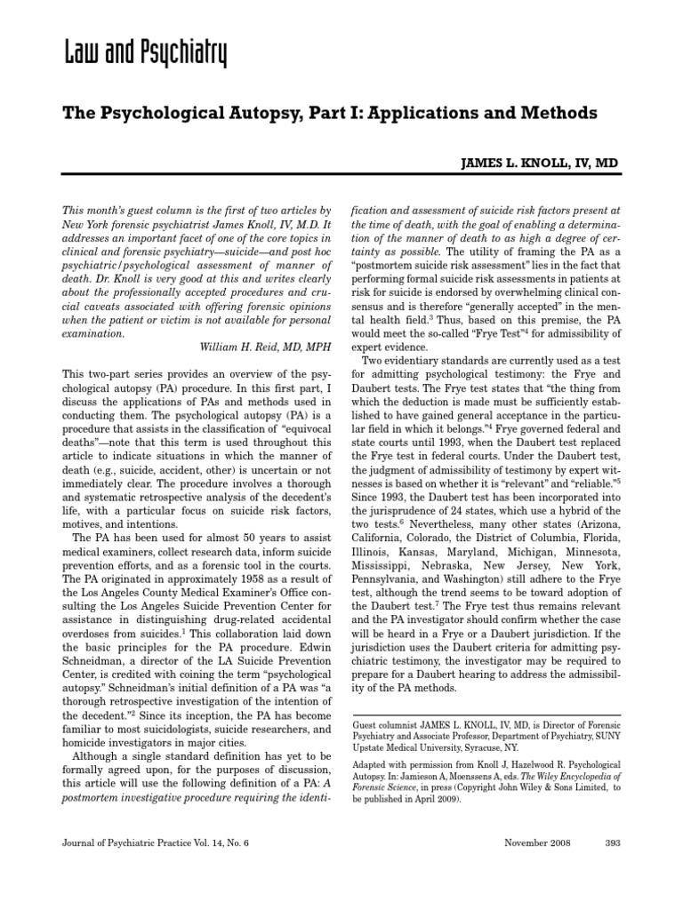 Psychological Autopsy: Methods & Applications | PDF | Daubert Standard ...