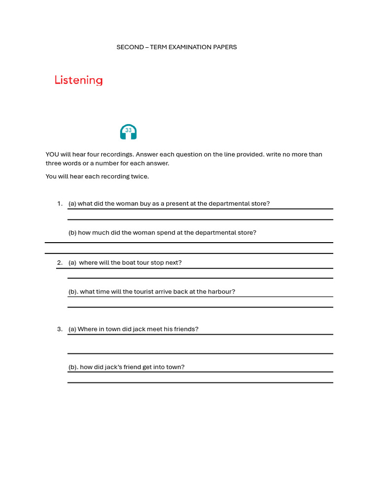 Second Term Exam Listening Practice | PDF