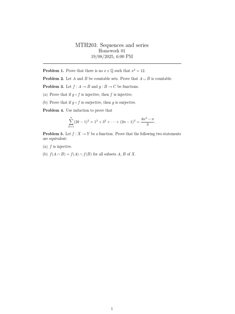 MTH203 Homework: Sequences & Series Problems | PDF