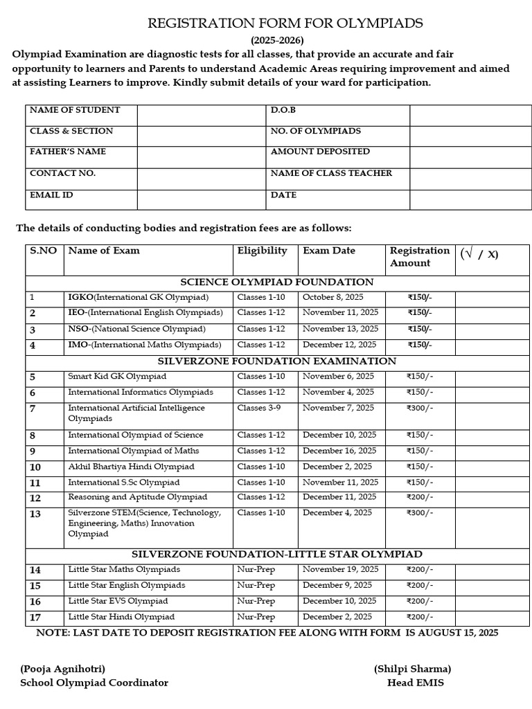 Olympiad Registration Form 2025-2026 | PDF