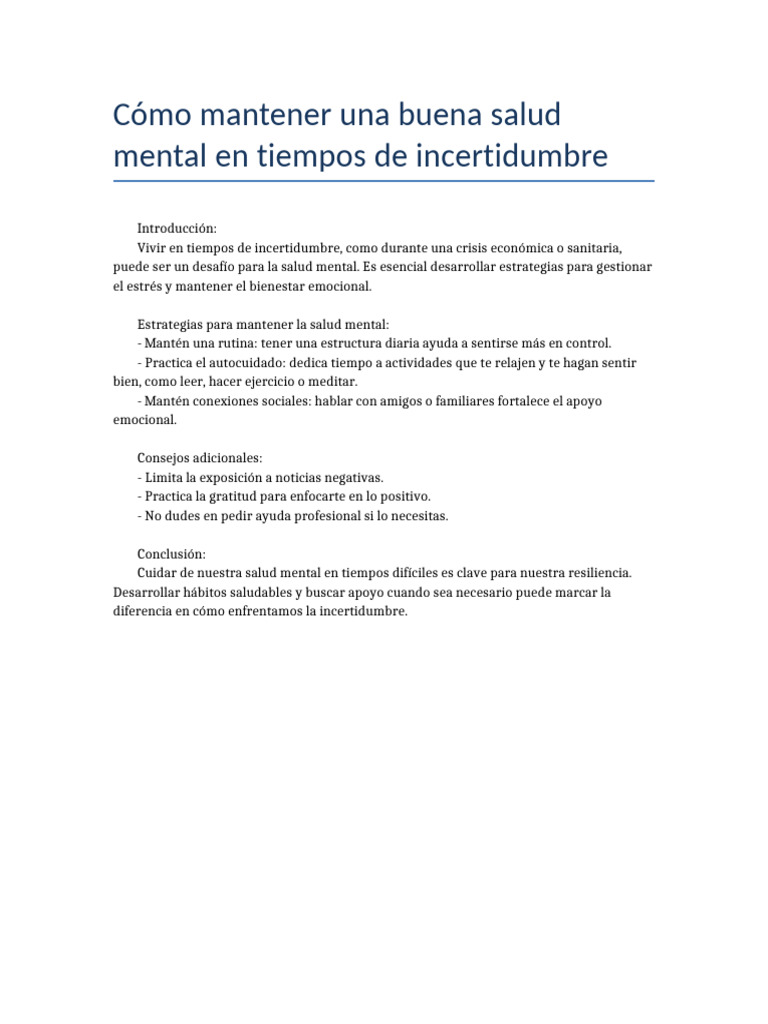 Estrategias para la salud mental en crisis | PDF