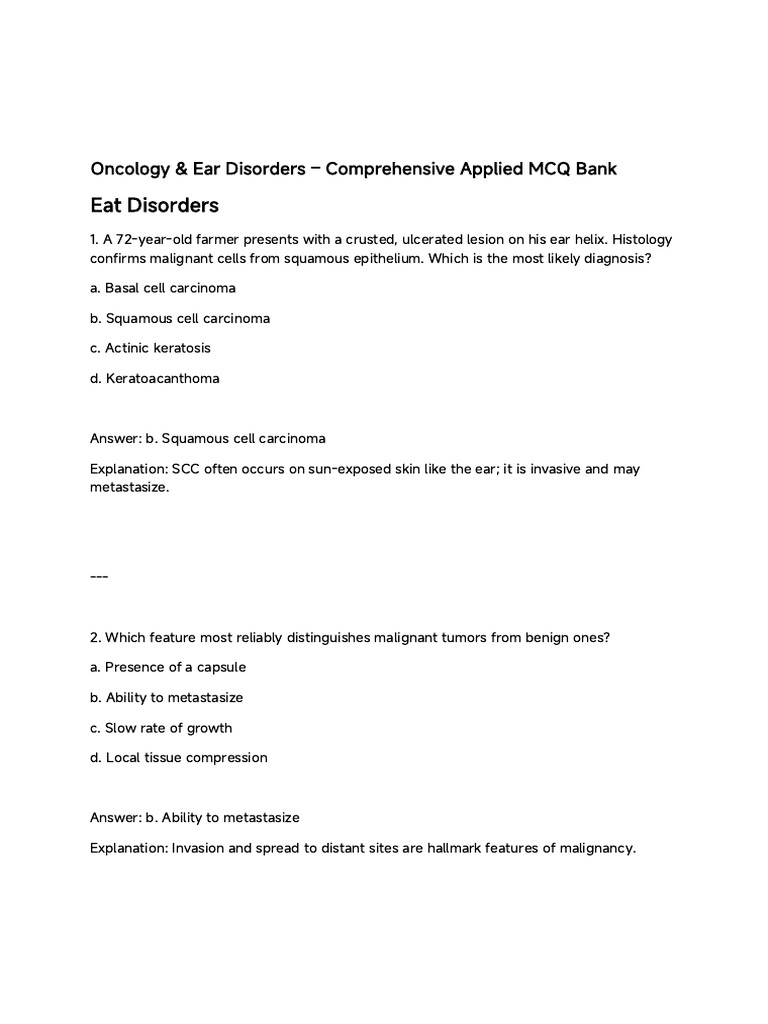 EJ Medsurg 200 MCQ Ear & Oncology | PDF | Cancer | Lymphoma