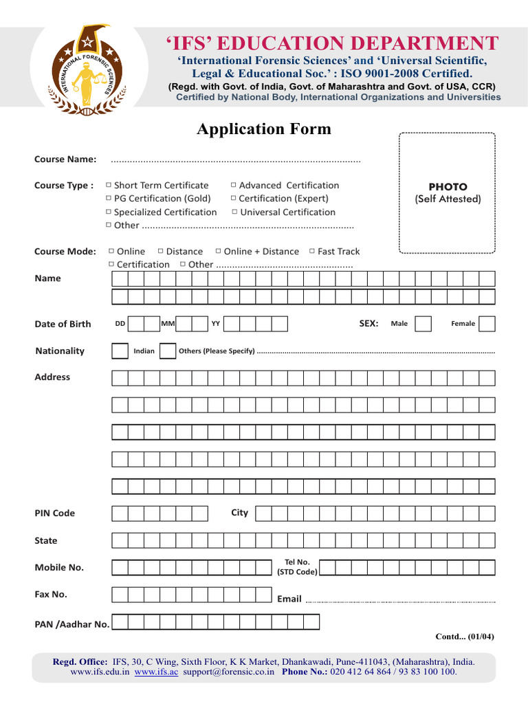 IFS Education Department Application Form | PDF | Fee | Cheque