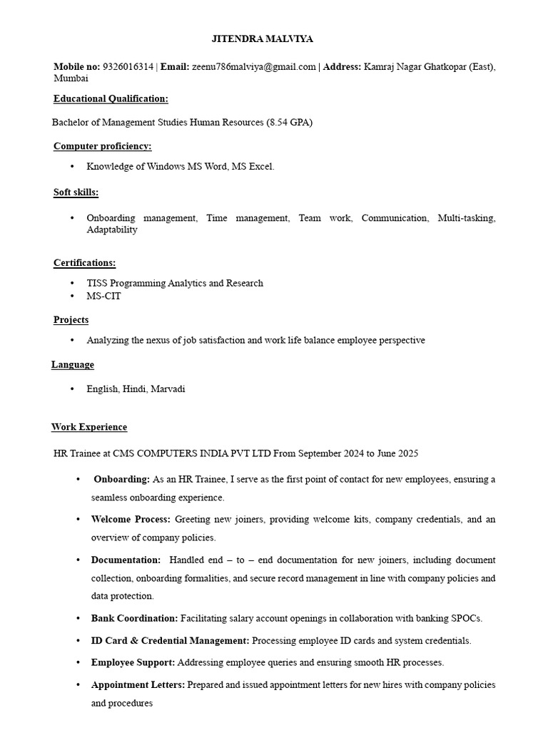 JItendra Malviya Resume 1 1 | PDF