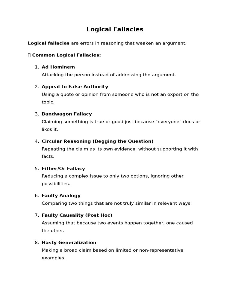 Understanding Common Logical Fallacies | PDF