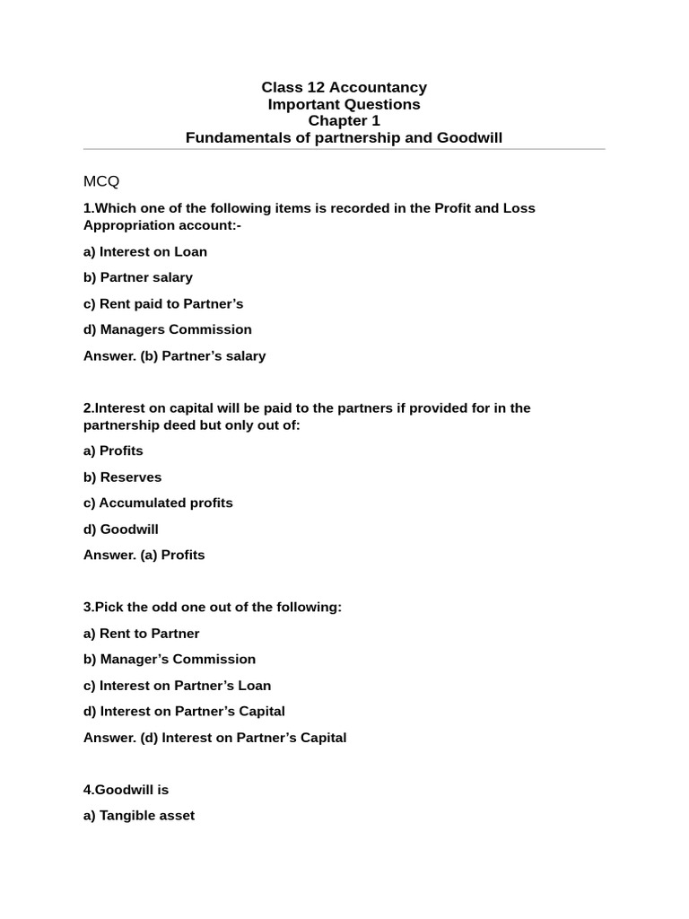Accountancy Class 12 Question Bank | PDF | Goodwill (Accounting ...