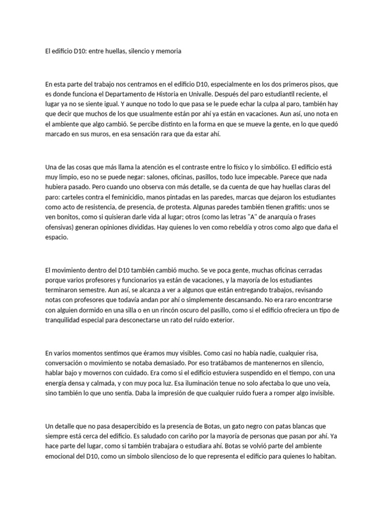 Edificio D10: Memorias y Cambios Sociales | PDF