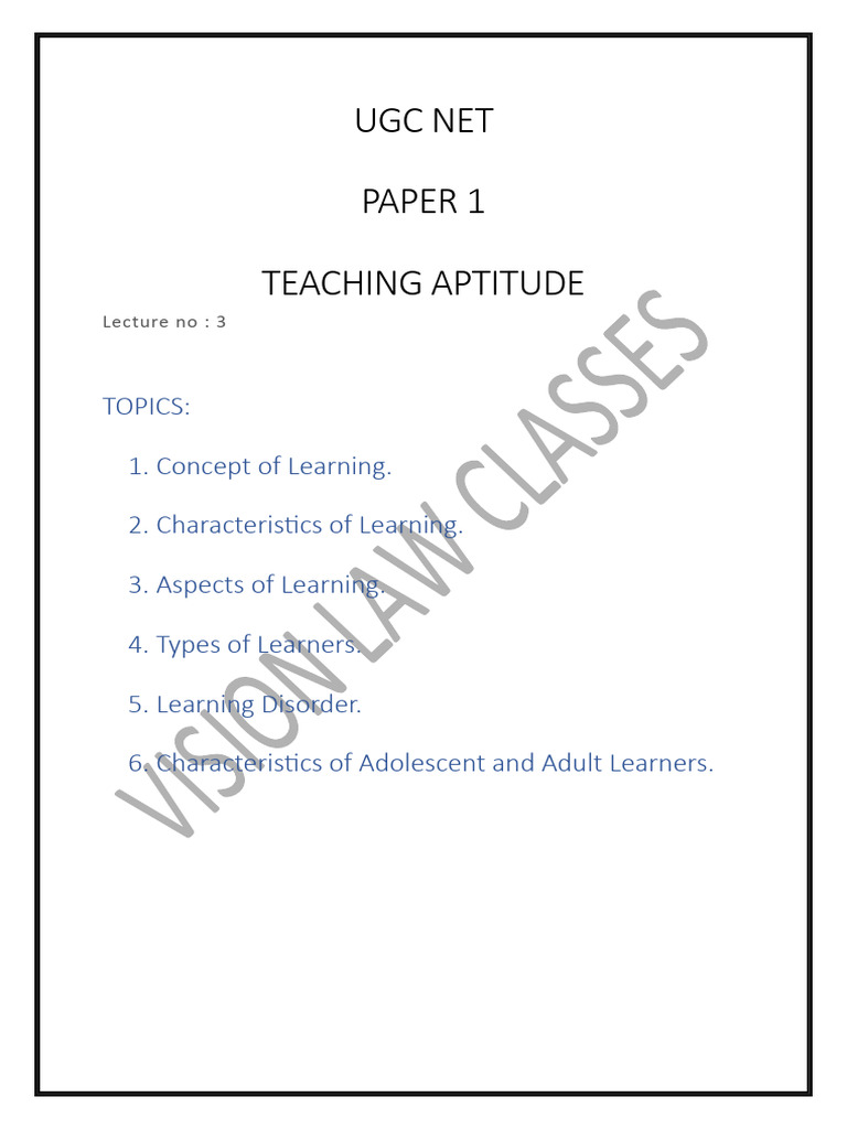 Teaching Aptitude: Learning Concepts & Types | PDF | Learning ...