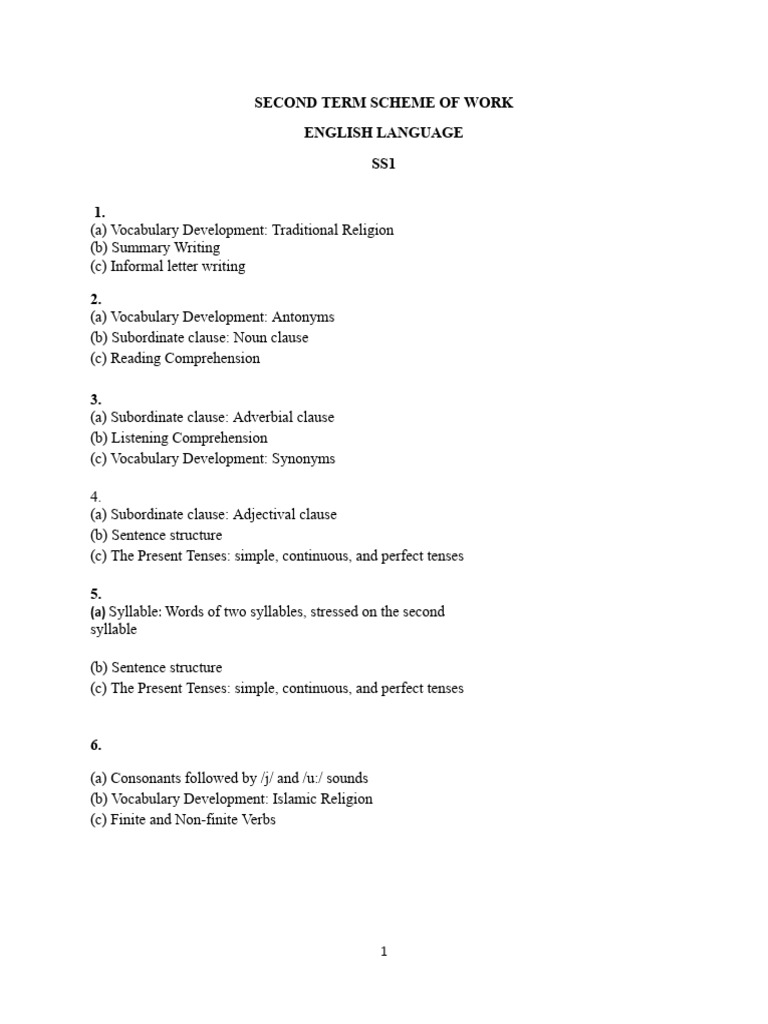 SS1 English Language Scheme of Work | PDF
