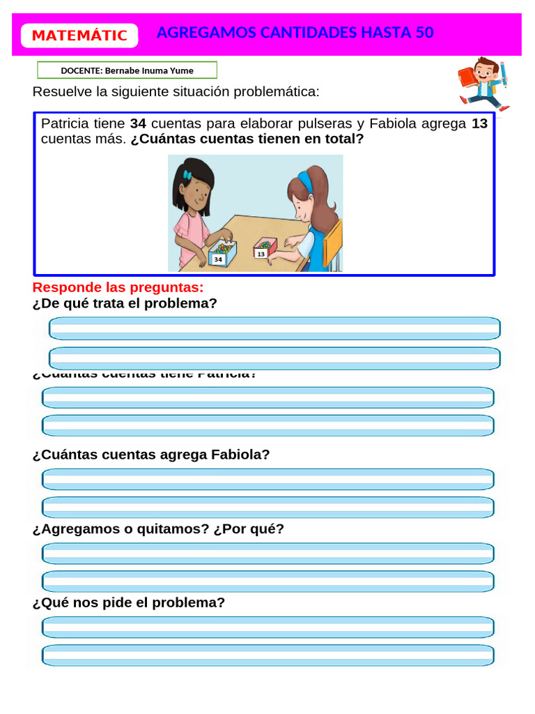 SESIÓN 1 FICHA MAT Agregamos Cantidades Hasta 50 | PDF