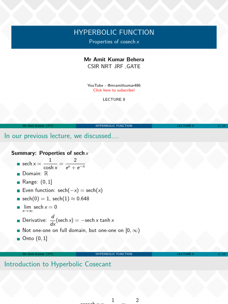 Properties of Cosech x Explained | PDF | Subtraction | Mathematical ...