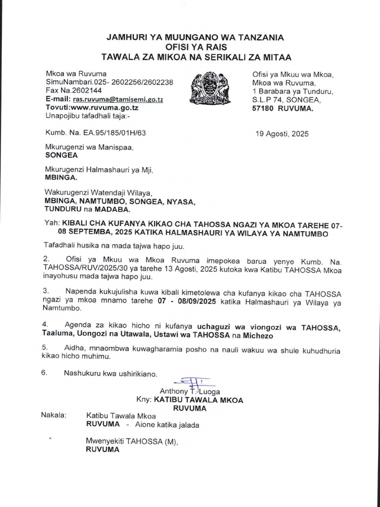 Kibali Cha Kufanya Kikao Cha Tahossa Ngazi Ya Mkoa-1 | PDF