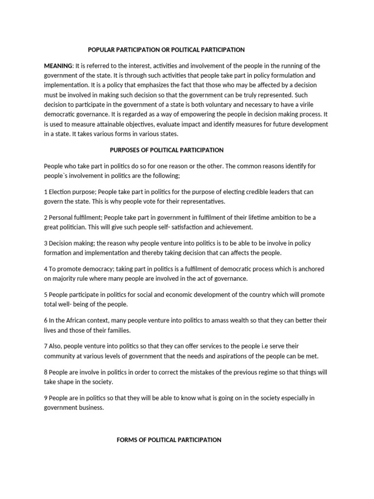 Popular Participation or Political Participation | PDF | Road | Traffic