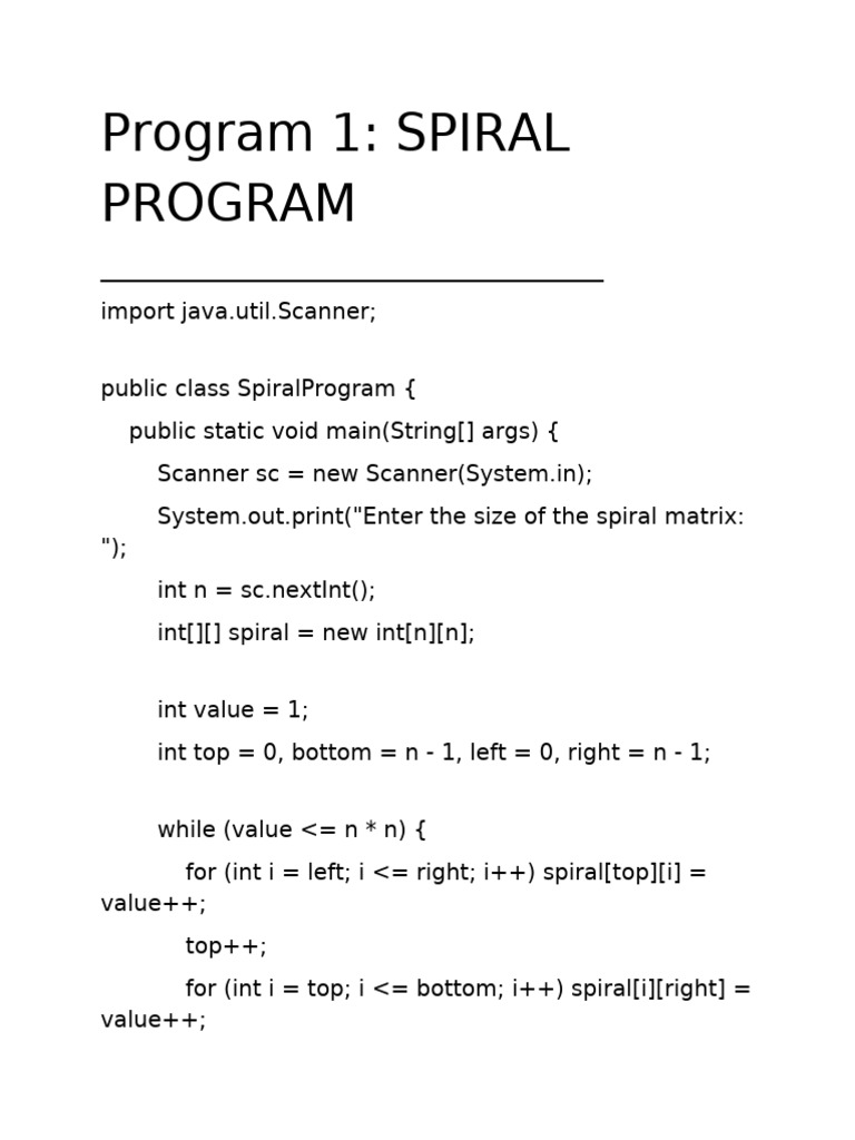 Program 1 Spiral Matrix | PDF