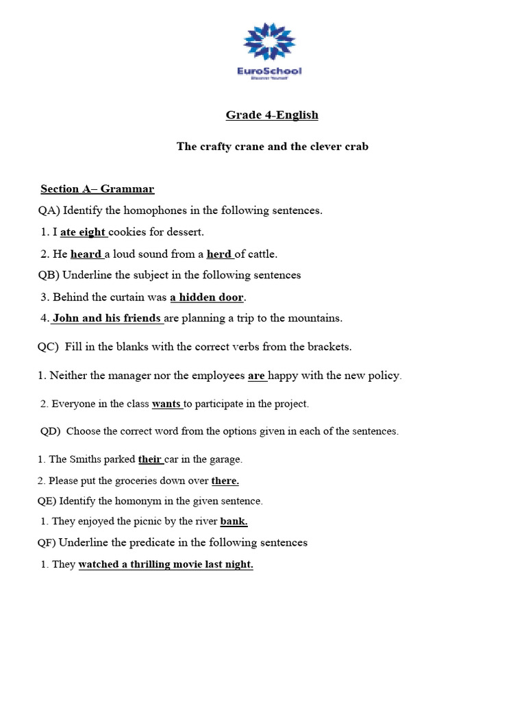 Grade4 - English - CH - Wise Rev. - The Crafty Crane and The Clever ...