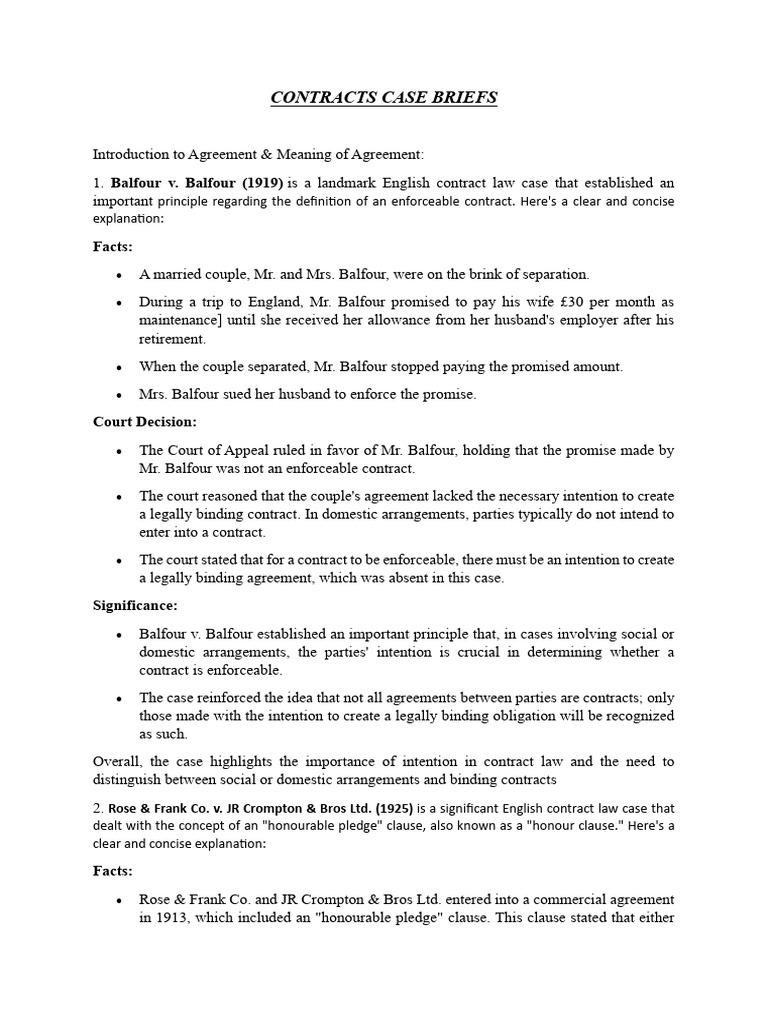 Case Briefs | PDF | Breach Of Contract | Legal Concepts