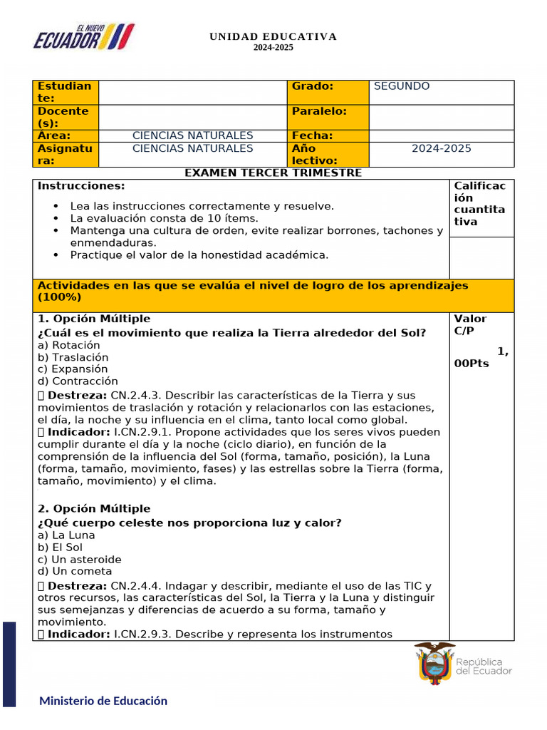 2do - CCNN 3er Trim Examen | PDF | Tierra | Agua