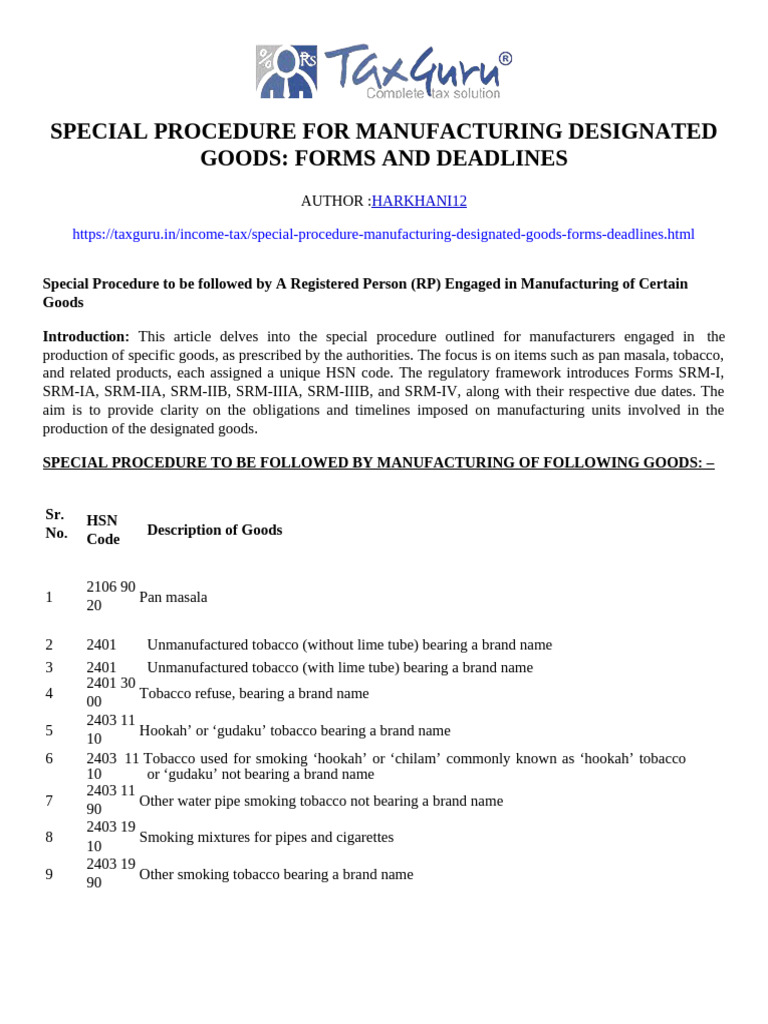 Special Procedure For Manufacturing Designated Goods Forms and Deadline ...