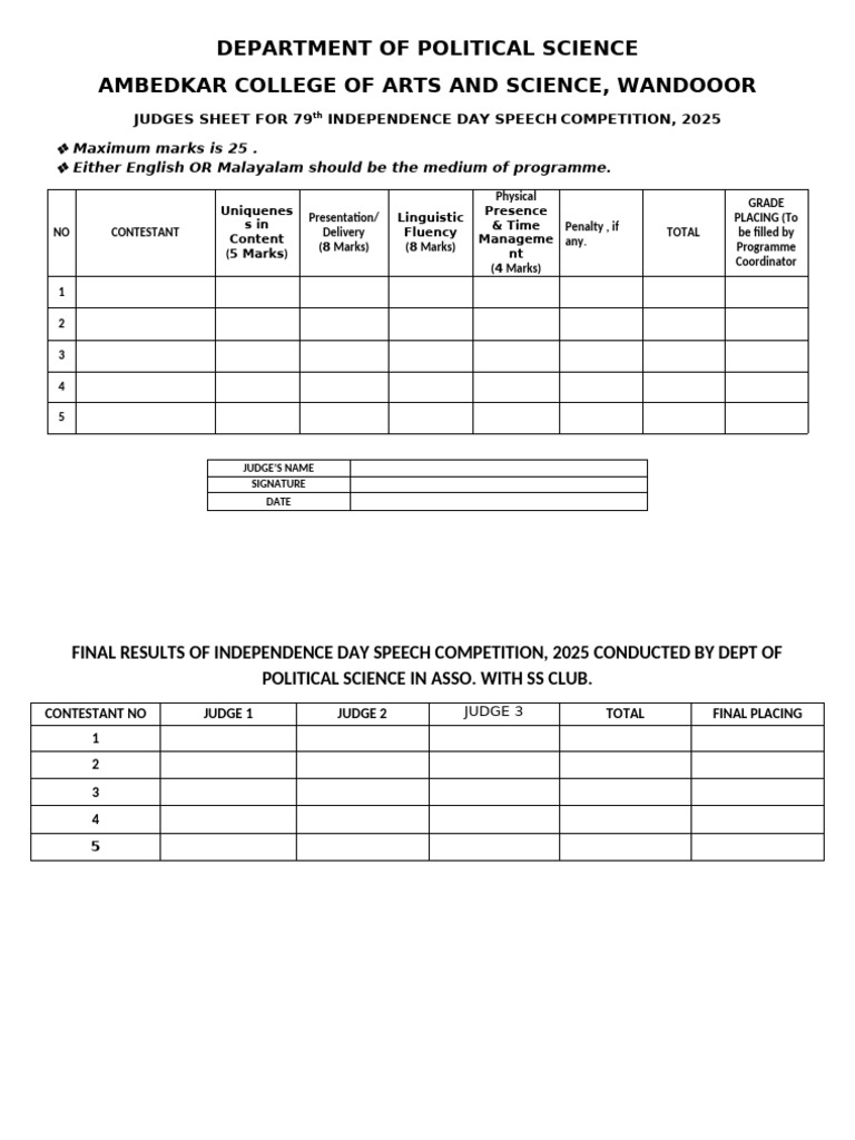 Public Speaking Judging Sheet | PDF