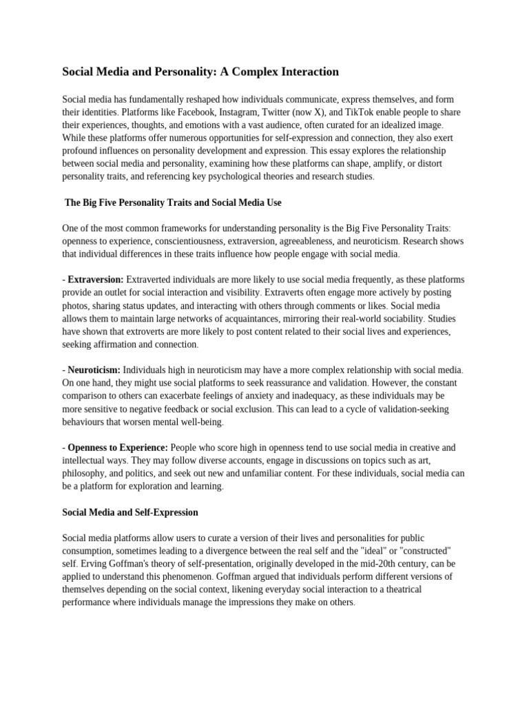 Social Media's Impact on Personality Traits | PDF | Self Esteem ...
