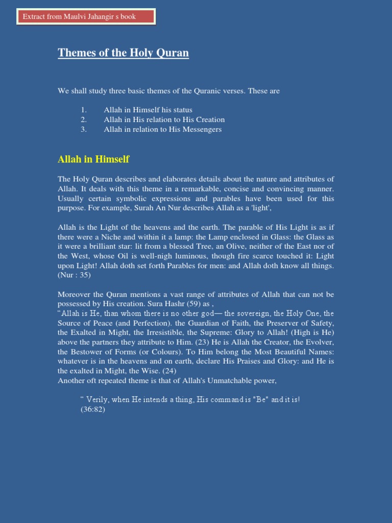 Themes of The Holy Quran | PDF | Prophets And Messengers In Islam | Quran