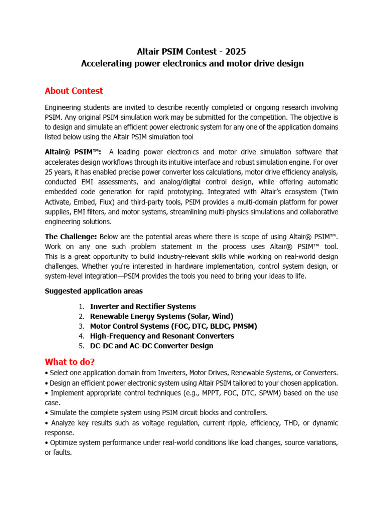 Altair PSIM Contest 2025 for Students | PDF | Power Electronics | Power ...