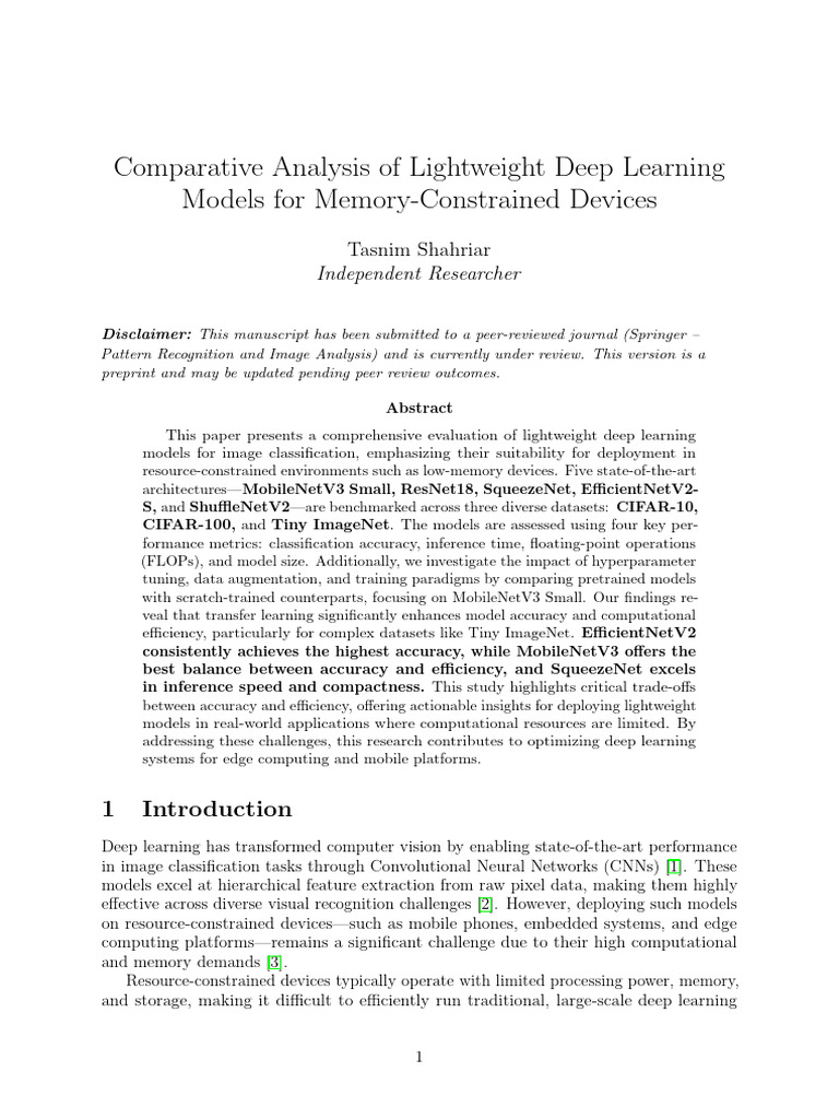 Lightweight Deep Learning Models Analysis | PDF | Deep Learning | Computing