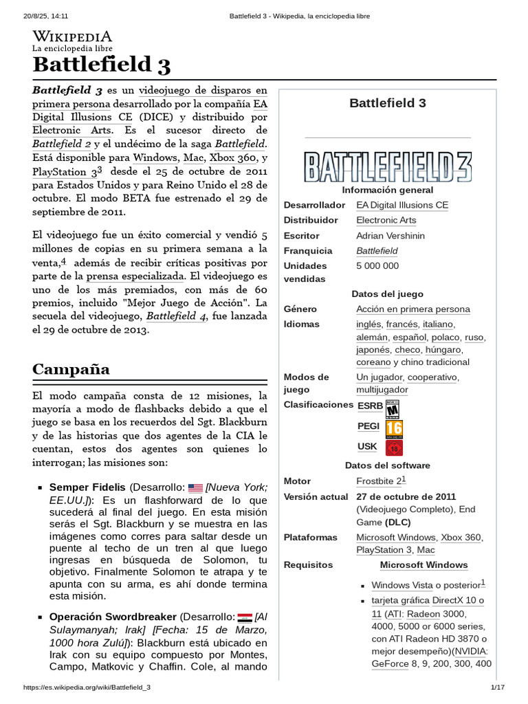 Battlefield 3 - Wikipedia, La Enciclopedia Libre | PDF | Armas de ...