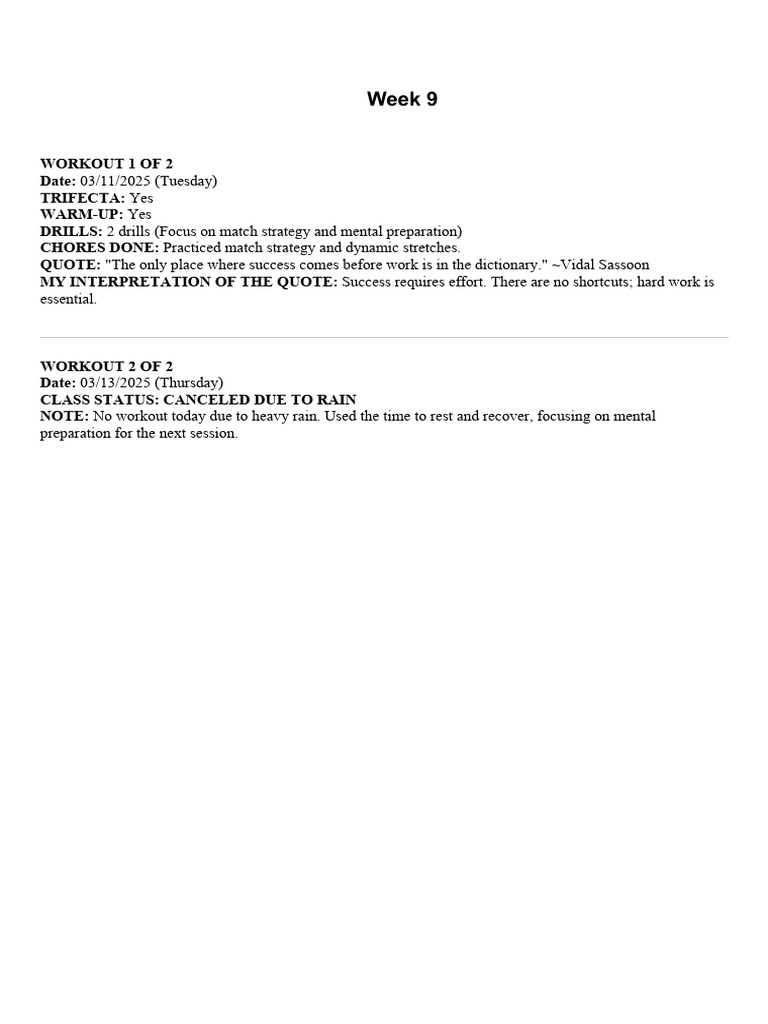 Week 9 Workout Plan and Insights | PDF