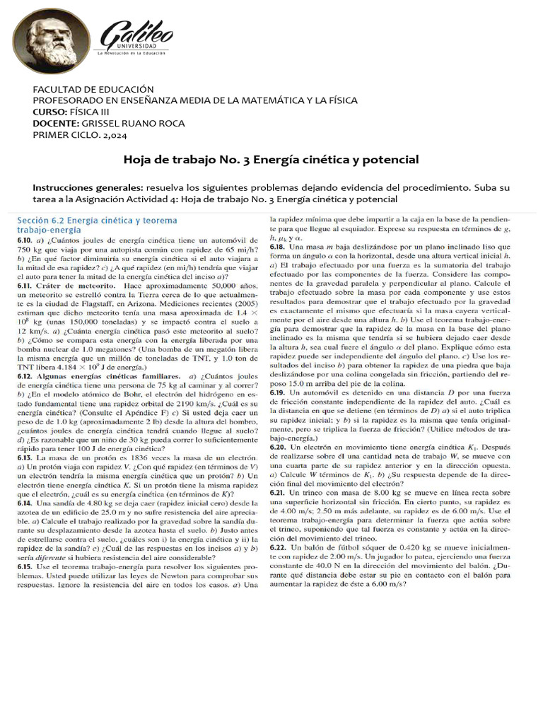 Hoja de Trabajo No 3 Tipos de Energía | PDF