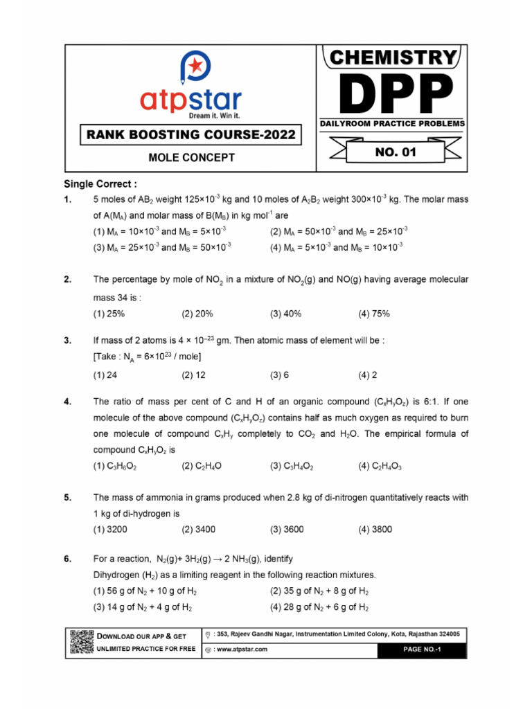 1 Mole Concept DPP | PDF
