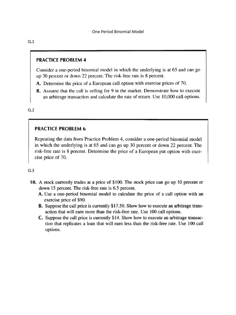 Selected Questions One Period Binomial Model (1) | PDF