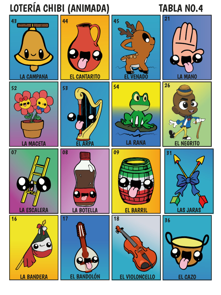 Lotería Chibi (Animada) Tabla No.4 | PDF
