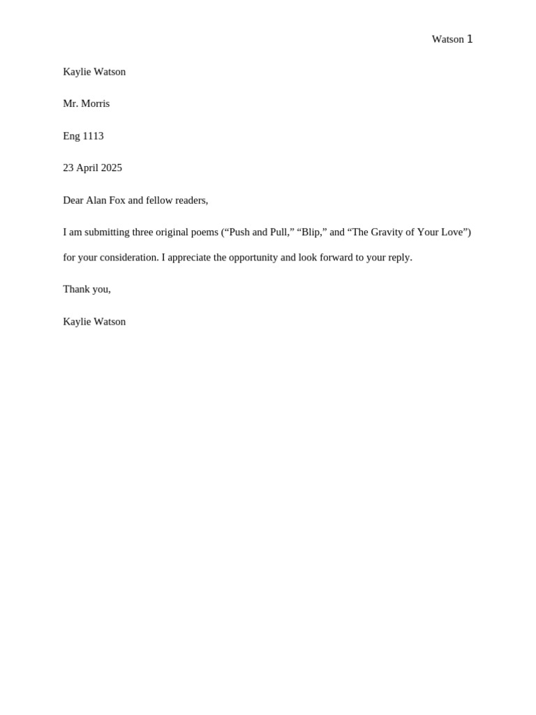 Module 10 Cover Letter-Kaylie Watson | PDF