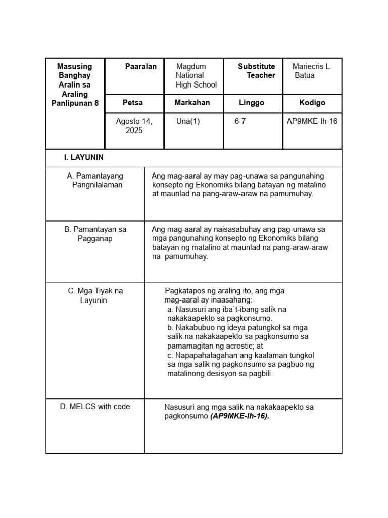 Ap 9 Detailed Lesson Plan First Quarter | PDF