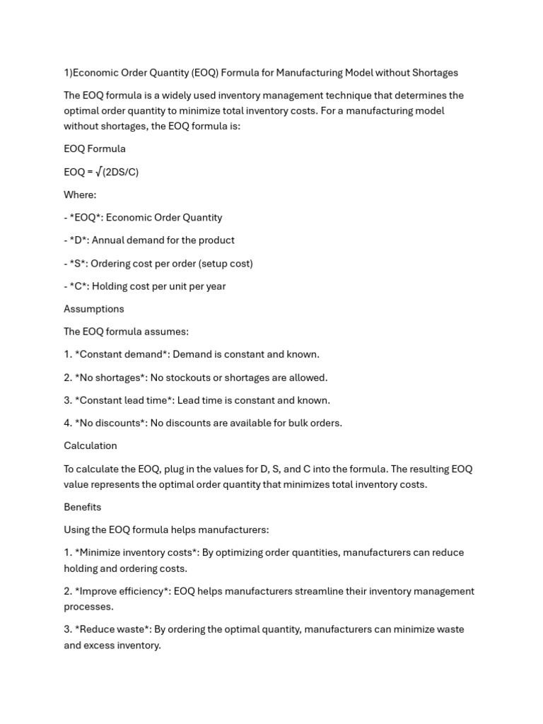 EOQ Formula and Replacement Strategies | PDF | Business Economics ...